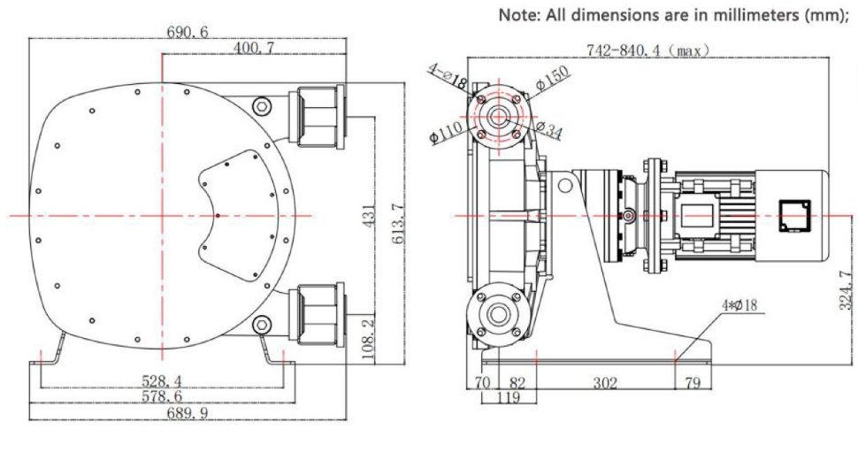 Industrial hose pump JXHIN-40-CI+ABS Plastic-NR-P, 3.28 m3/h, 2,2 kW, 16 bar, 380V | Buy